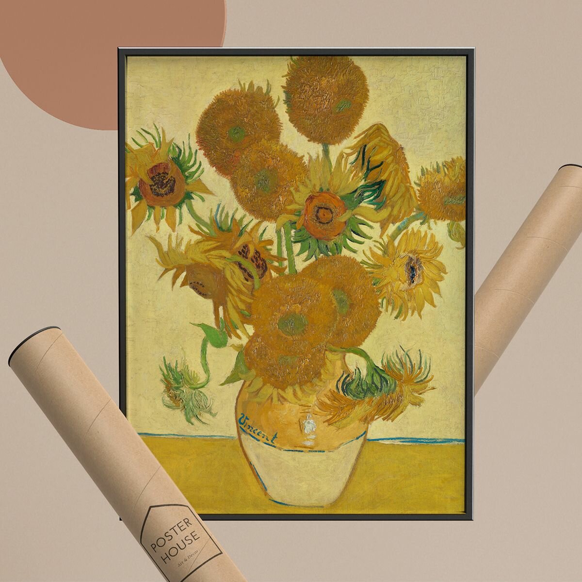 Постер 30х40 см Ван Гог репродукция "Подсолнухи" без рамы/ Постер для дома, интерьера, декор на стену/ Плакат интерьерный