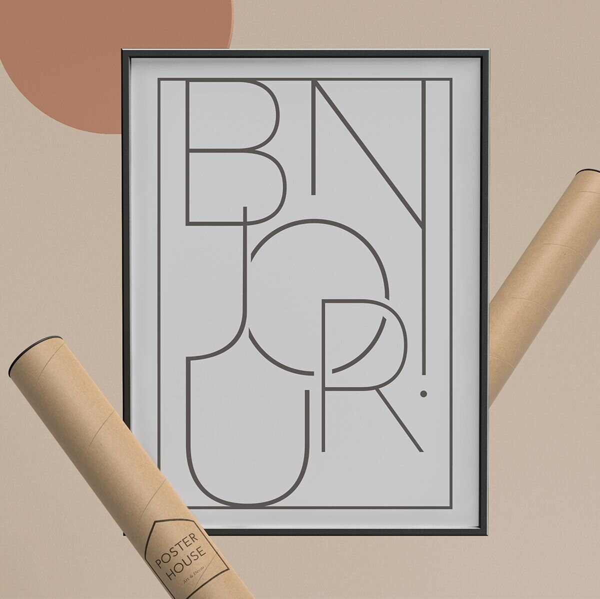 Постер Минимализм надпись 30х40 см без рамы/ Bonjour! Серый скандинавский постер/ Современный минималистичный эстетичный плакат в подарок для интерьера дома, декор стен