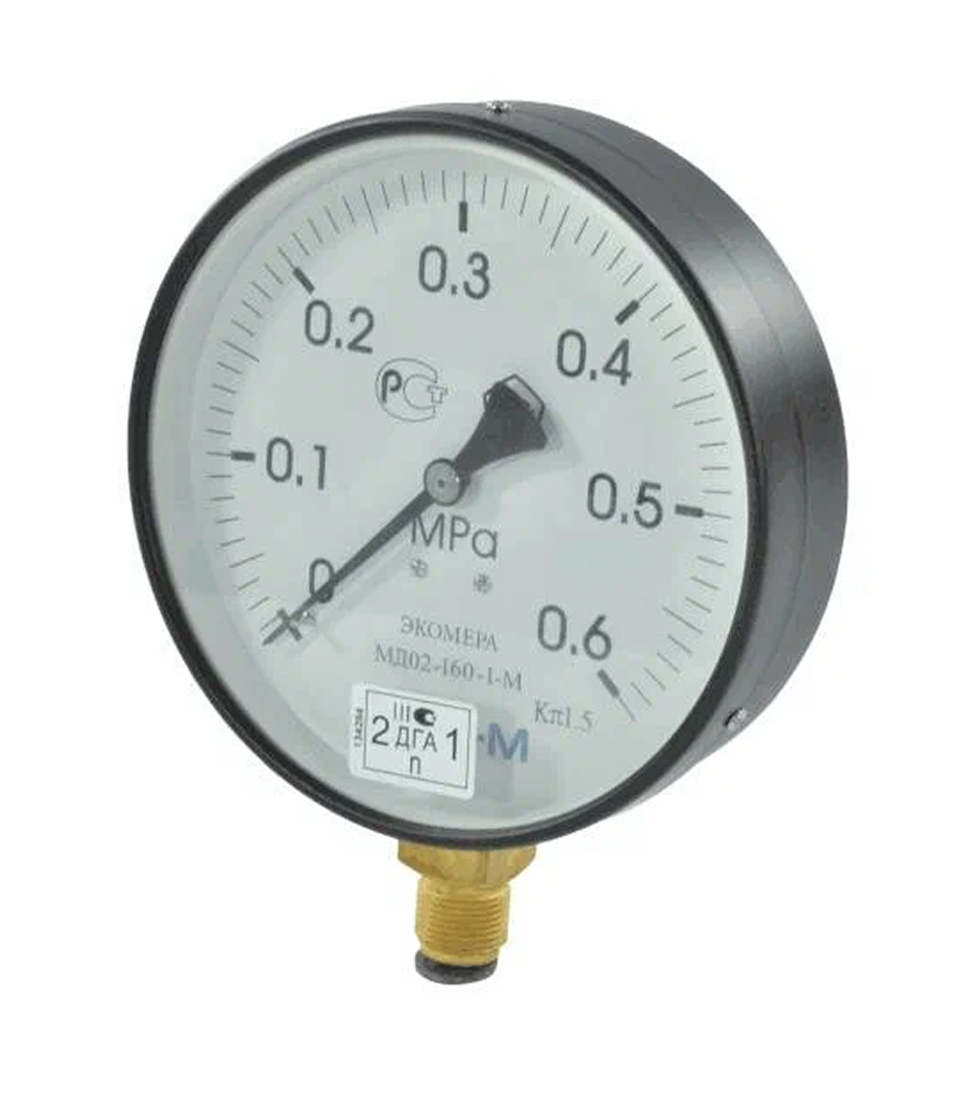 Манометр МД02 радиальный Дк160мм 0-1,6 МПа кл.1,5 М20х1,5 экомера МД02-160-М-1,6МПа