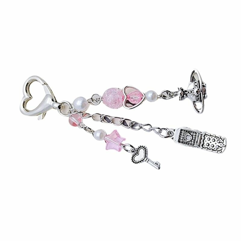 Брелок-цепочка для мобильного телефона y2k sweet cool из бисера-розовый