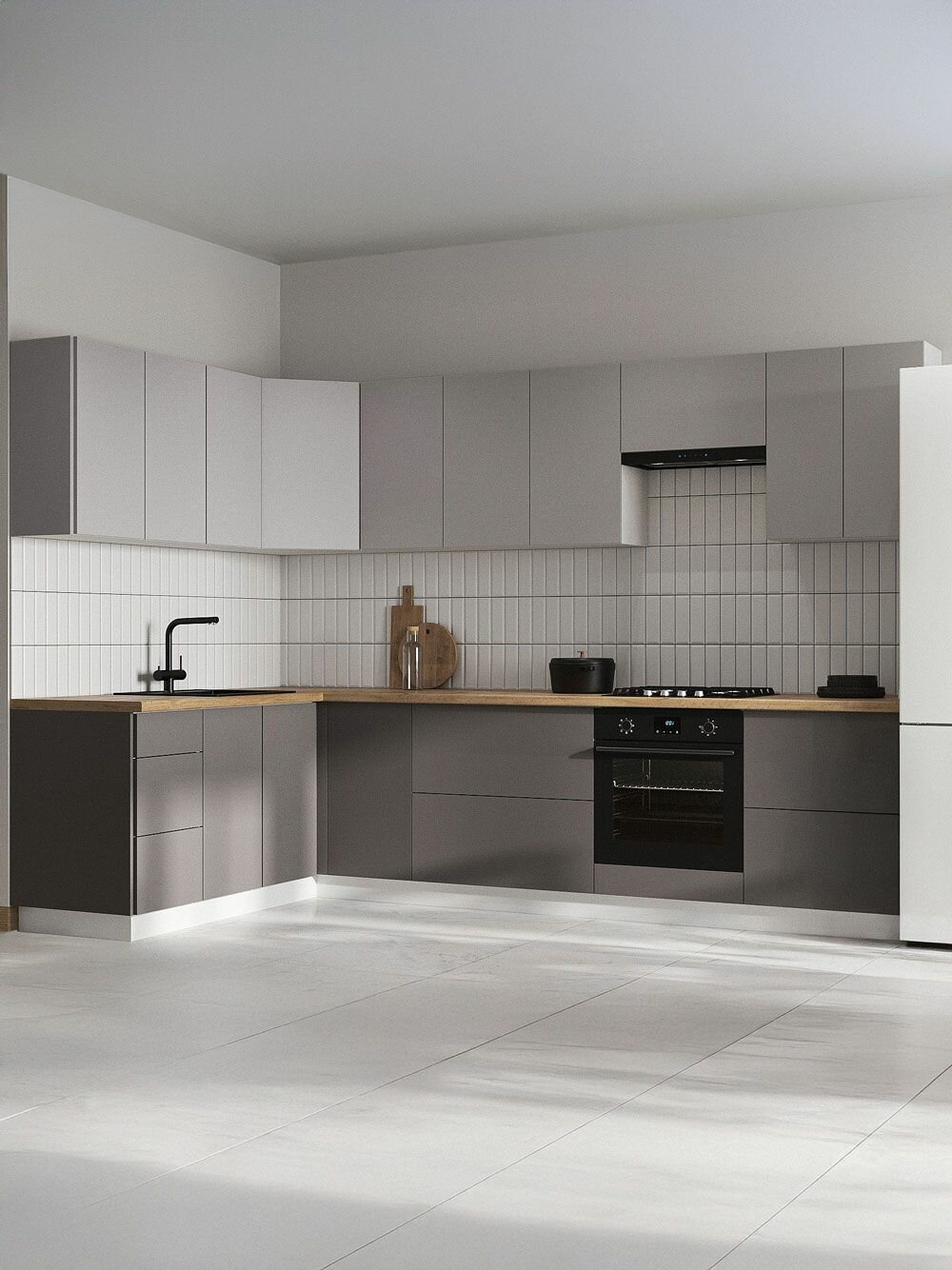 Кухонный гарнитур угловой Тандем 3х1.8 м, мебель для дома и кухни, Белый / Нео / Грей