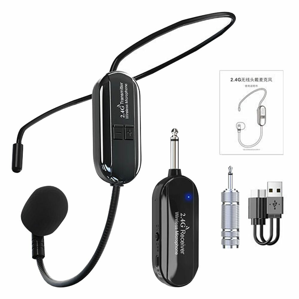 Вокальная радиосистема для живого вокала Микрофон беспроводной гарнитуры 2.4G, один для двух пчелок, громкоговоритель для гарнитуры, черный