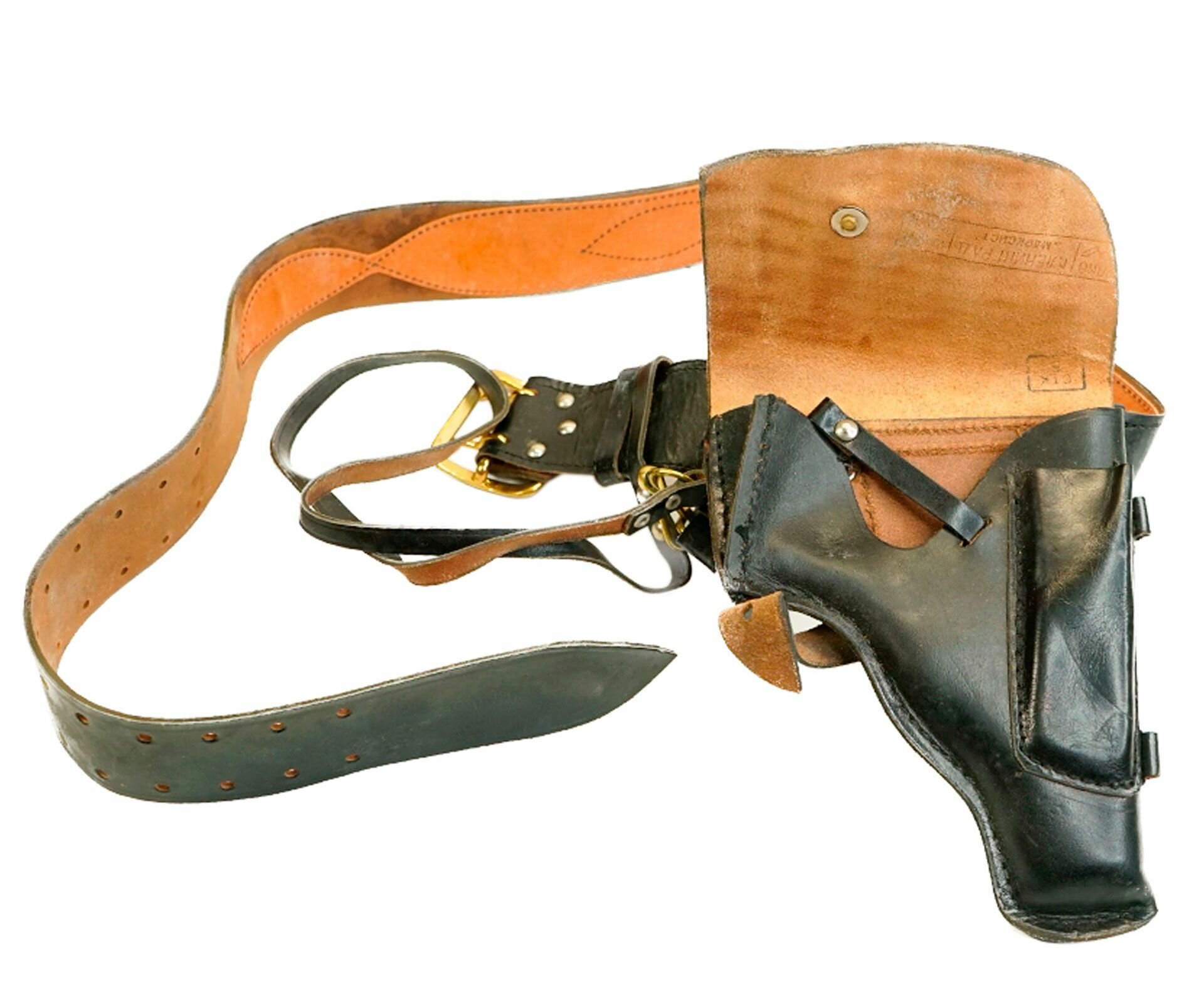 Ремень с кобурой, двухшпеньковый, ВМФ, 117 см, кожа, коричневый