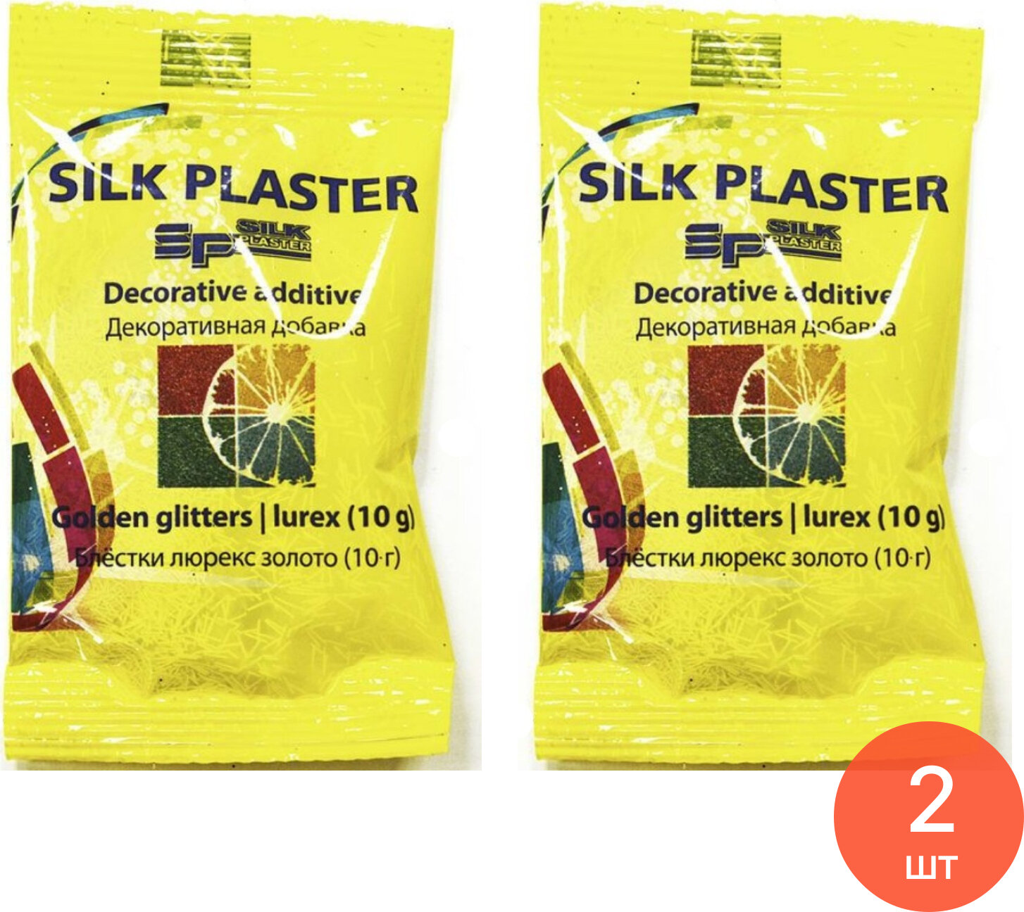 Блестки декоративные SILK PLASTER / Силк Пластер для жидких обоев и шелковой штукатурки, на полимерной основе, люрекс золото, 10г / отделочные материалы (комплект из 2 шт)