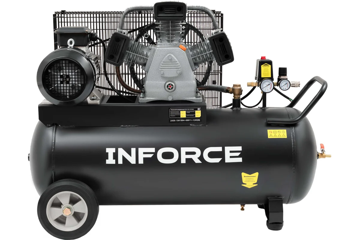 Ременной компрессор Inforce IBCW-100L-3P/580 ресивер 100 л, 10 бар, 580 л/мин черный мощность 3000Вт