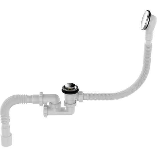 Сифон для ванны Aquant регулир. 1 1/2х40 клик-клак перелив автомат утапл. грибок метал, с гофротрубой 40х40/50