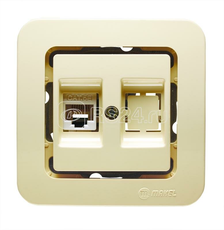 Розетка компьютерная СП Lillium кат.5 + гнездо без вставки крем. Makel 71235