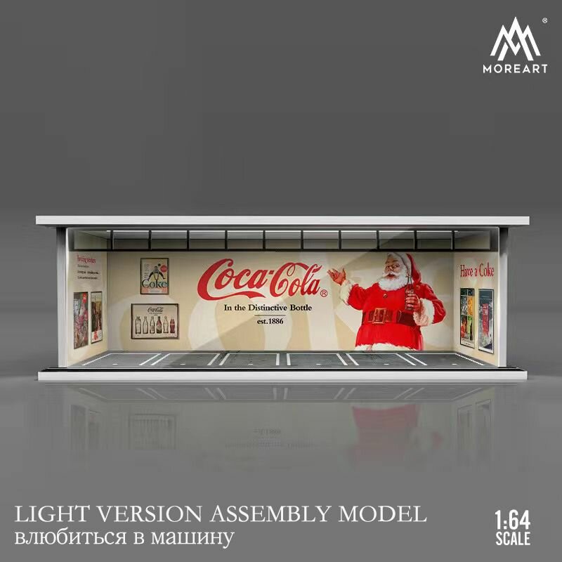 Диорама гараж MoreArt с подсветкой для машинок для моделей 1:64, Porsche LBWK NISSAN RWB BMW HKS ADVAN Coca-Cola, Игрушечный гараж, парковка для машинок