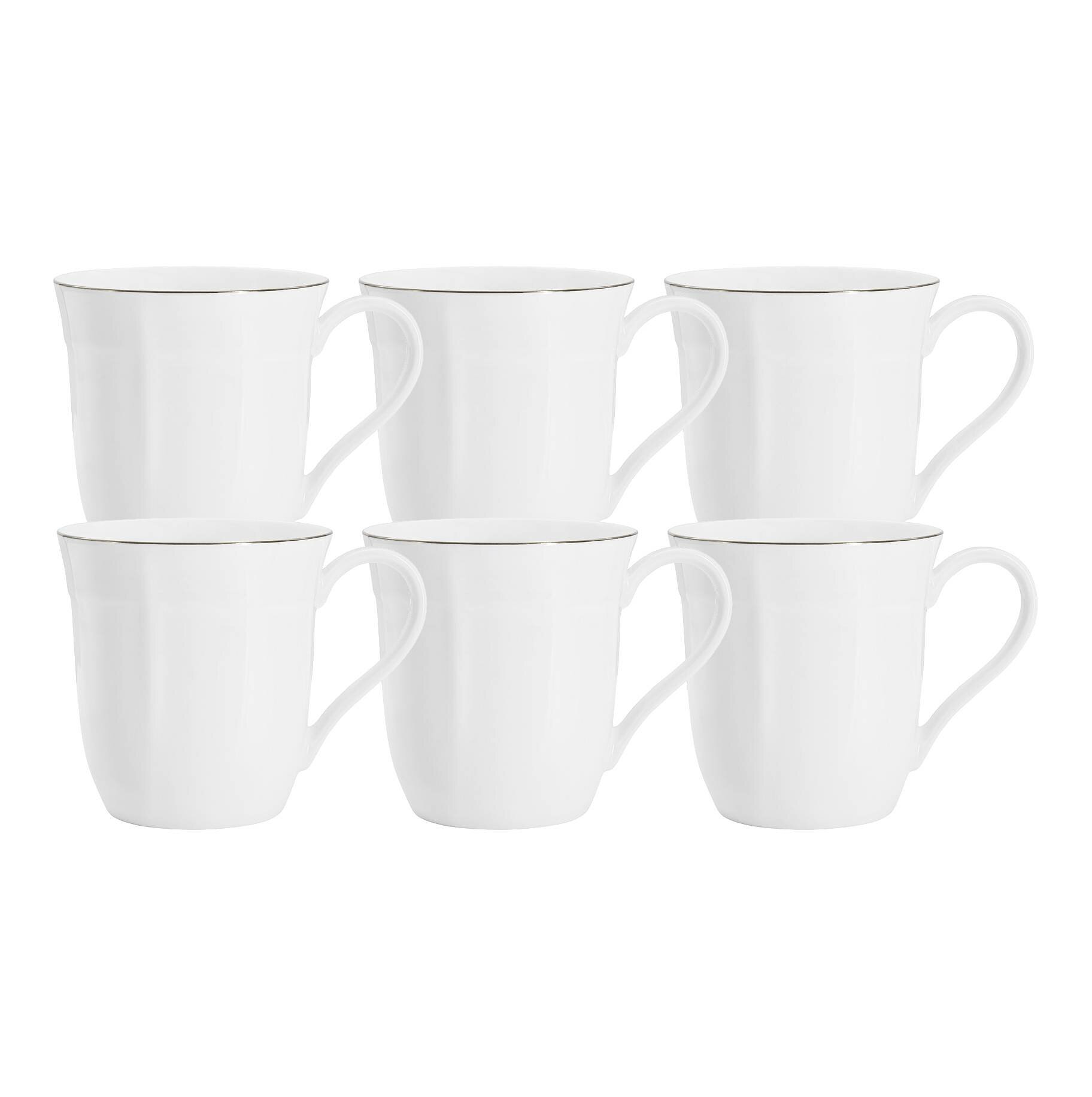Набор 6 кружек, 400 мл, фарфор F, белая, с серебристым кантом, Lotus silve (Anna Lafarg Emily)