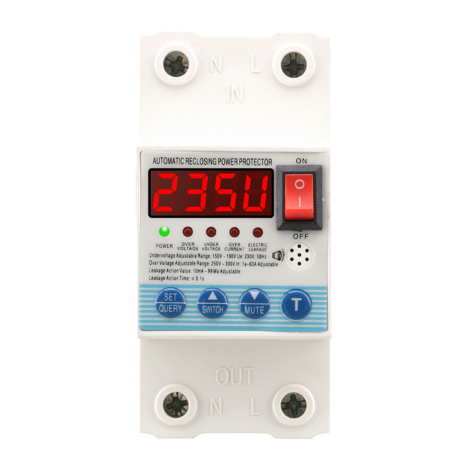 Защитное устройство от перенапряжения и недоспекания с автоматическим сбросом и дифференциальным выключателем 1-63A, регулируемое AC230V