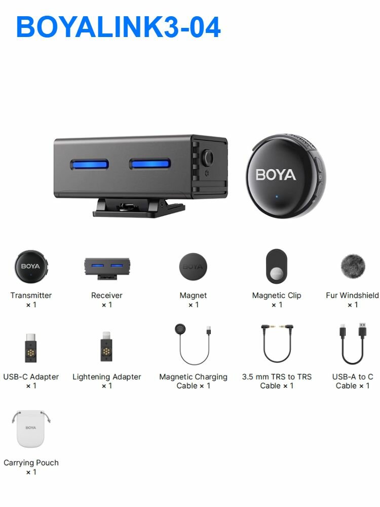 BOYA LINK3-04 Беспроводной Петличный Кнопочный Микрофон С Искусственным Шумоподавлением, Радиомикрофон