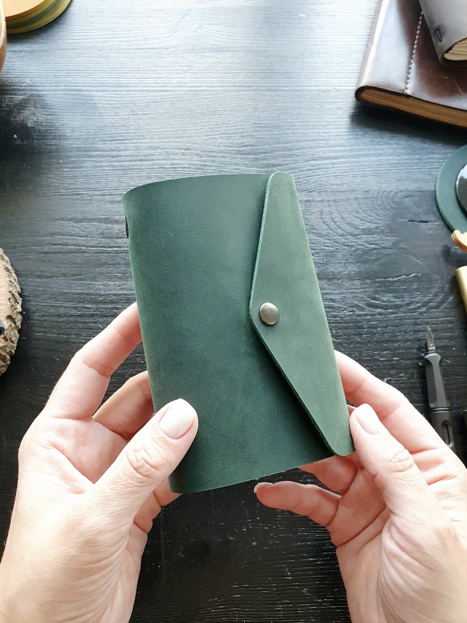 Кожаный блокнот А7 (9х13см) со сменными тетрадями