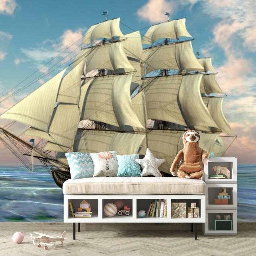 Фотообои Фрегат парусный корабль 12-1147-L-Флок 270 x 400 см (ВхШ) Бесшовные, флизелиновые, влагостойкие обои