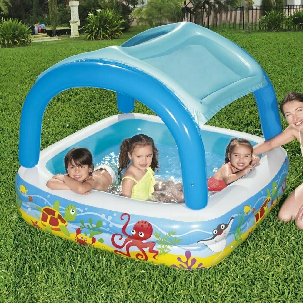 Детский бассейн Bestway 52192, с навесом от солнца, ПВХ, бело-синий