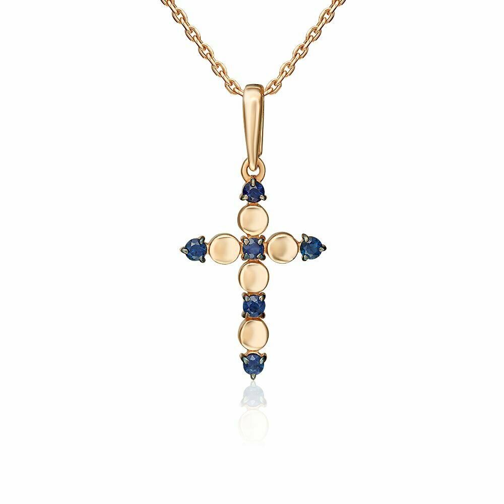 Крестик, красное золото, 585 проба, сапфир