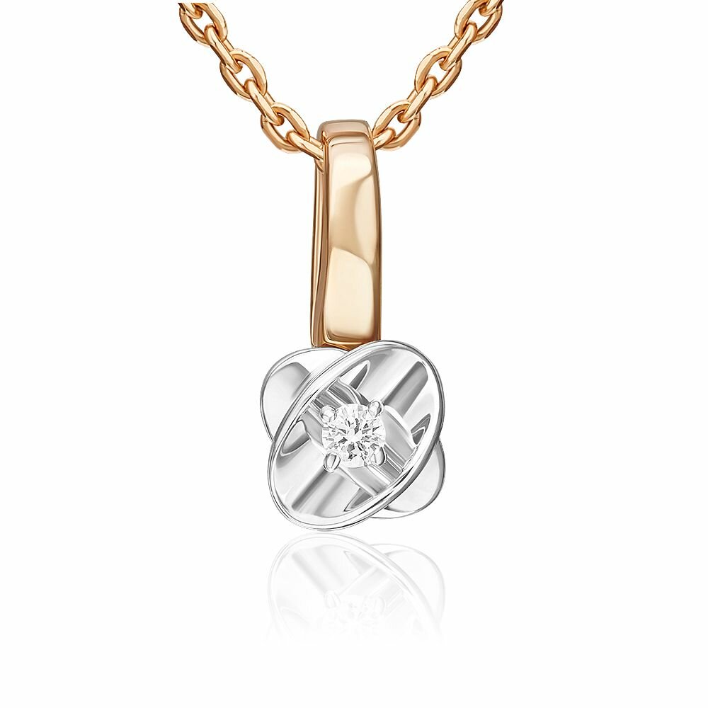 Подвеска, комбинированное золото, 585 проба, родирование, бриллиант