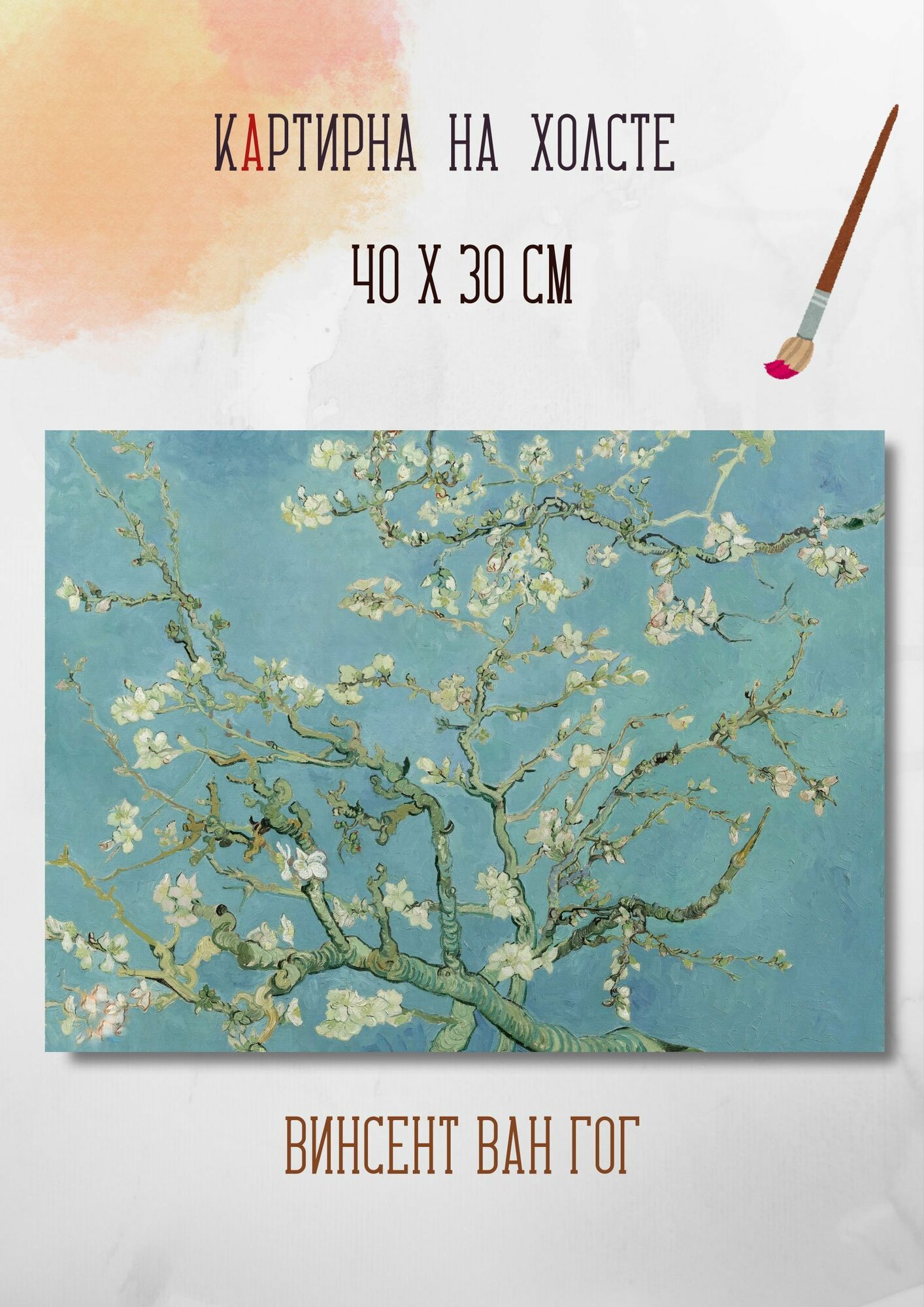 Винсент Ван Гог "Цветущий миндаль". Картина на холсте 30х40 см репродукция