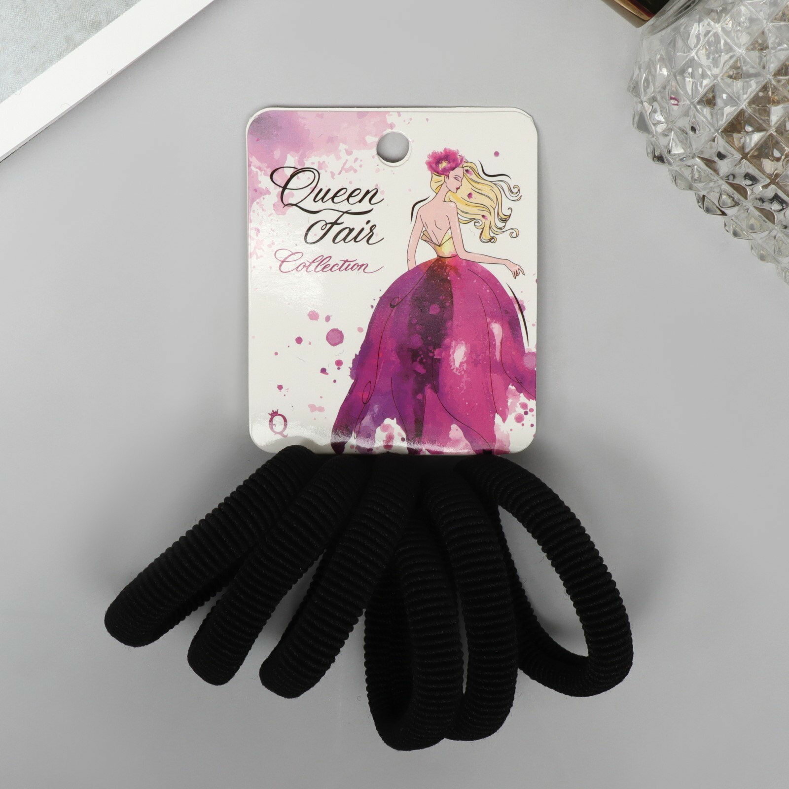 Резинки для волос "Вивьен", набор 6 шт, загадка, 4 см, чёрная