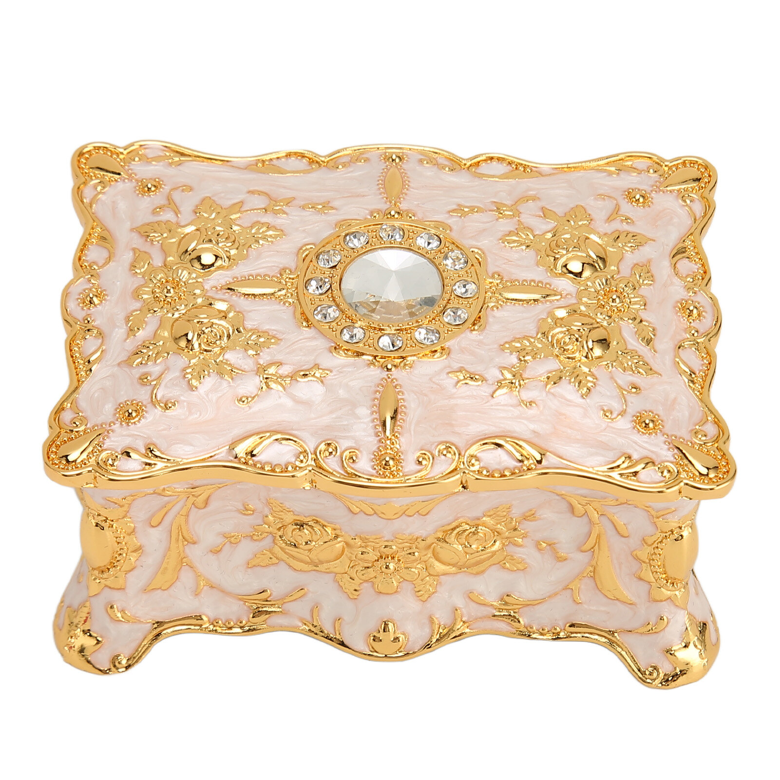 Винтажная шкатулка для драгоценностей в европейском стиле, металлический органайзер с античной золотой и белой эмалью для колец, ожерелий и сережек, мини-коробка для хранения