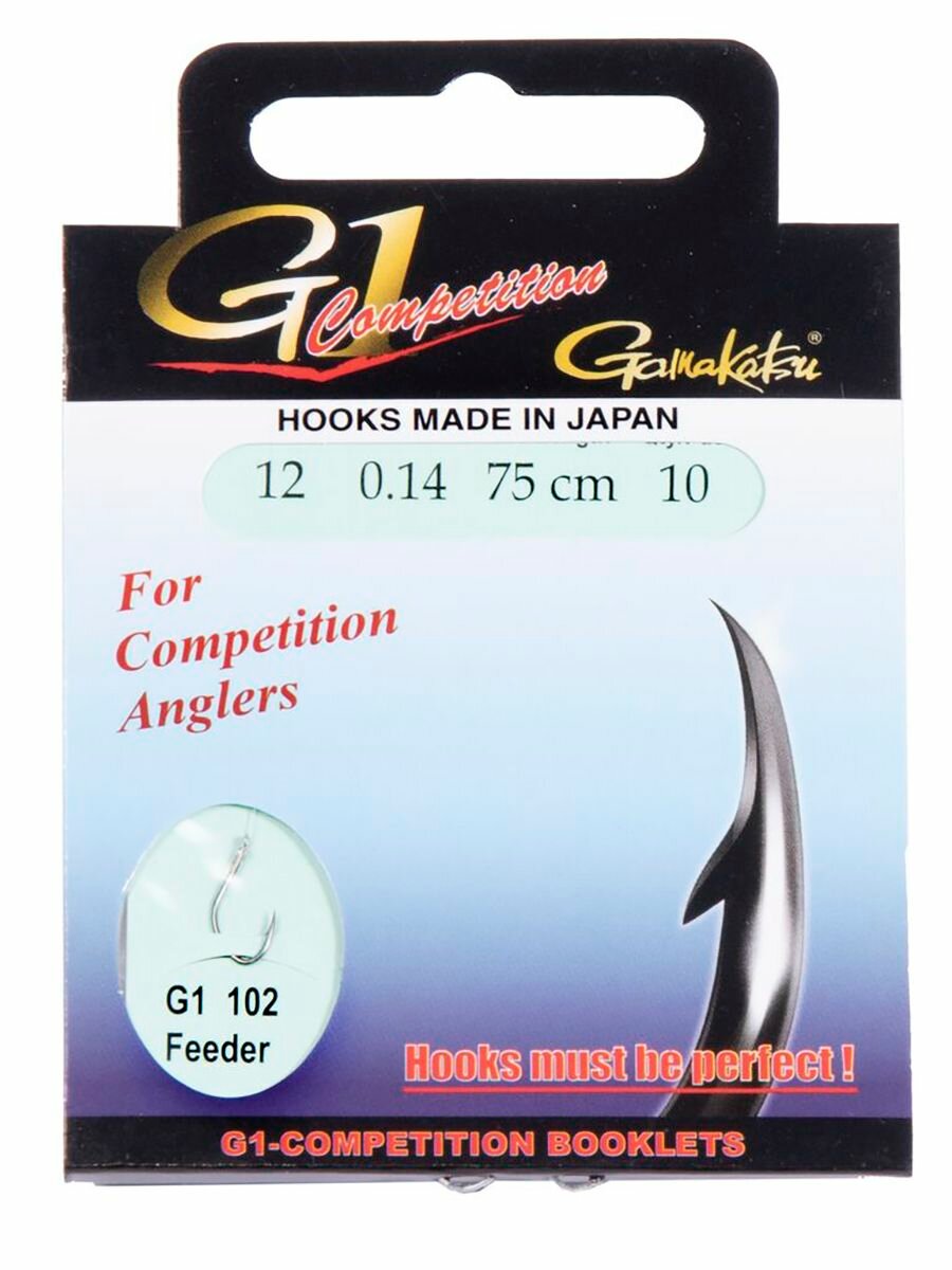 Крючки с поводком Gamakatsu Booklet FEEDER G1-102 размер 12/0, 14мм 75см (упк.10шт.)