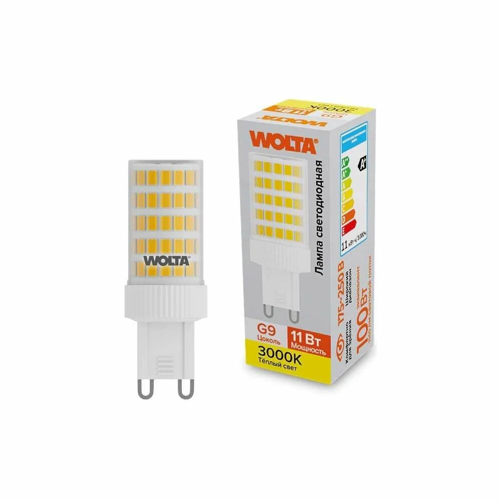 Светодиодная лампа Wolta 11вт 3000k теплый свет, цоколь g9, материал корпуса-керамика, WSTD-JCD-11W3KG9-C
