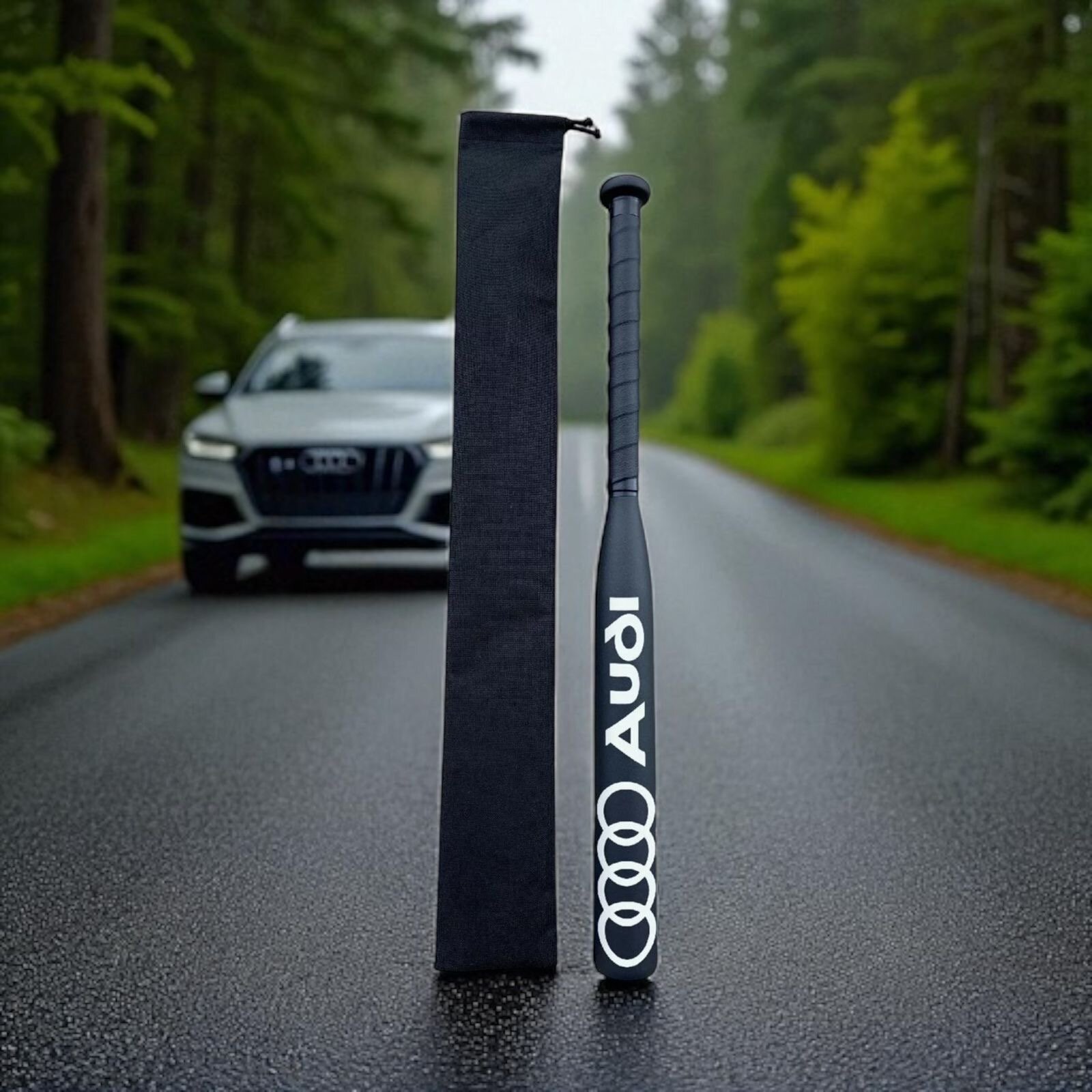 Бита бейсбольная черная с черной рукояткой с логотипом Audi (Ауди)