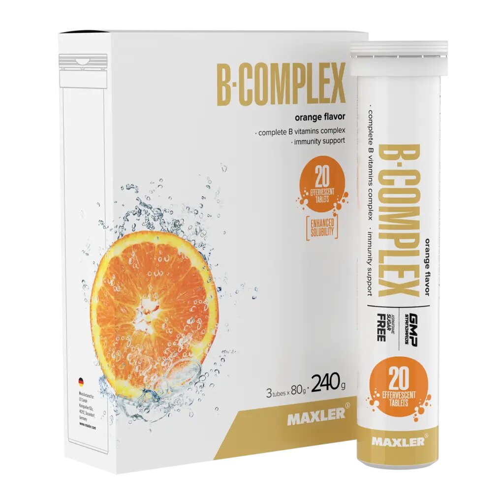 Макслер В-комплекс вкус апельсин / Maxler B-Complex Orange flavor шипучие таблетки по 4,0 г 3 тубы по 20 шт