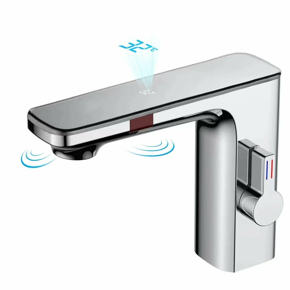 Двойной сенсорный смеситель для раковины с LED-дисплеем температуры