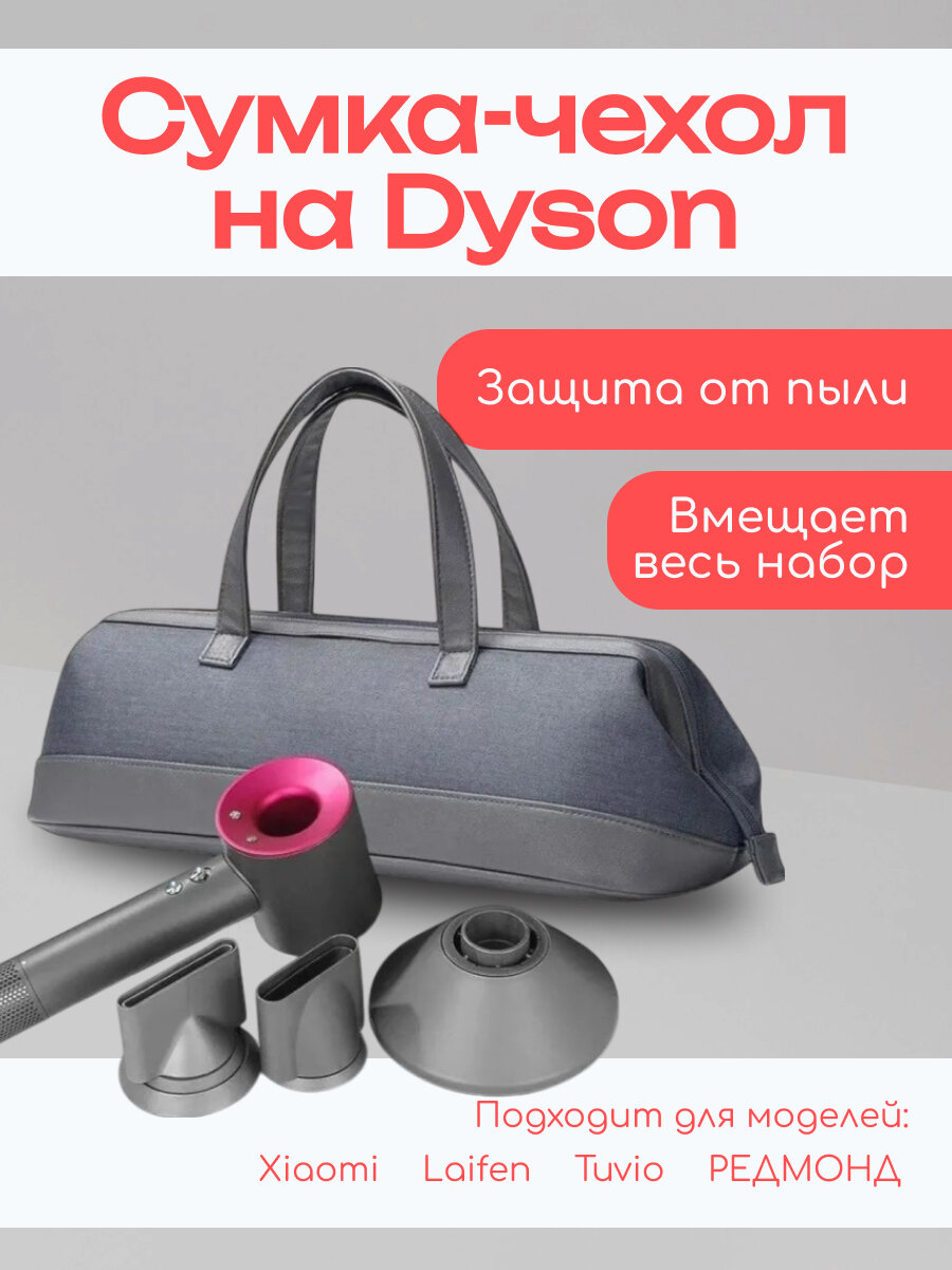 Сумка-чехол BUBM для фена и стайлера Dyson, на молнии, сине-серая