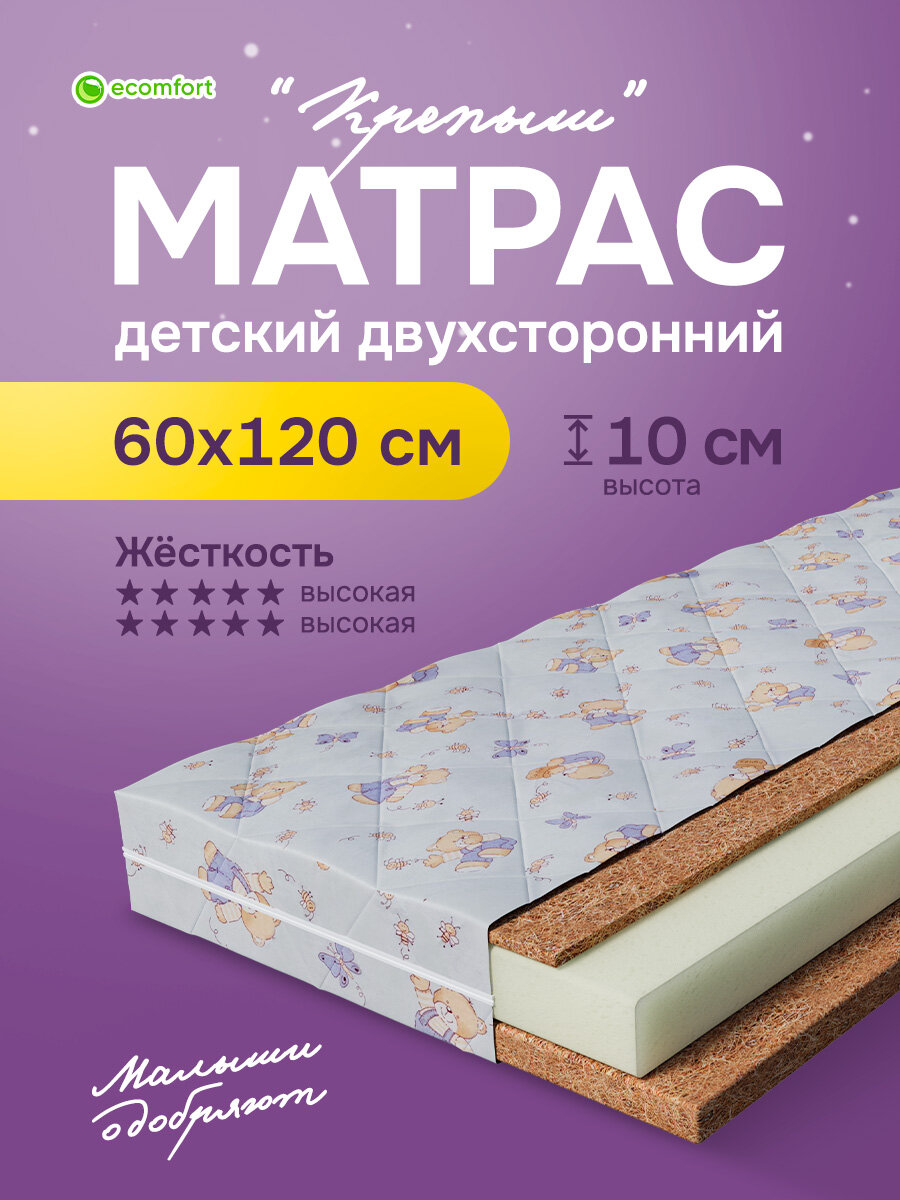 Детский матрас беспружинный со съемным чехлом "Крепыш" 120x60 Синий
