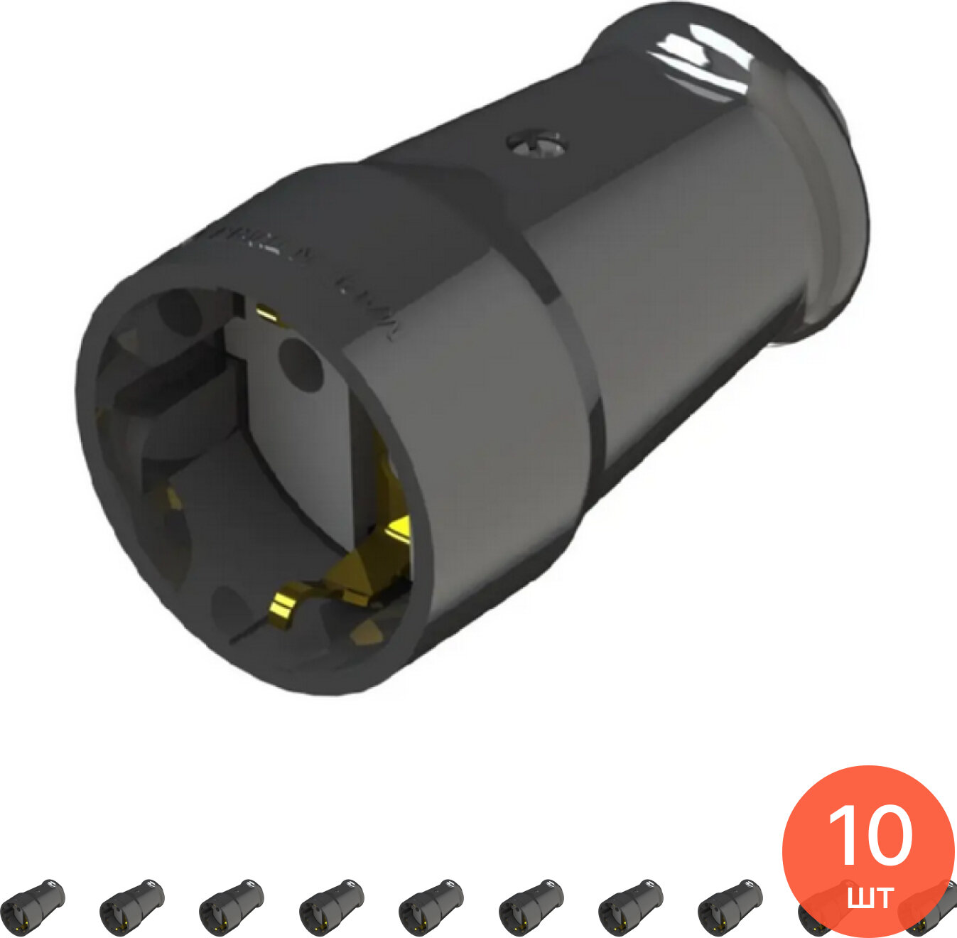Розетка силовая штепсельная NE-AD с заземлением, 16А 250В 3500Вт, черная, 1008 (комплект из 10 шт)