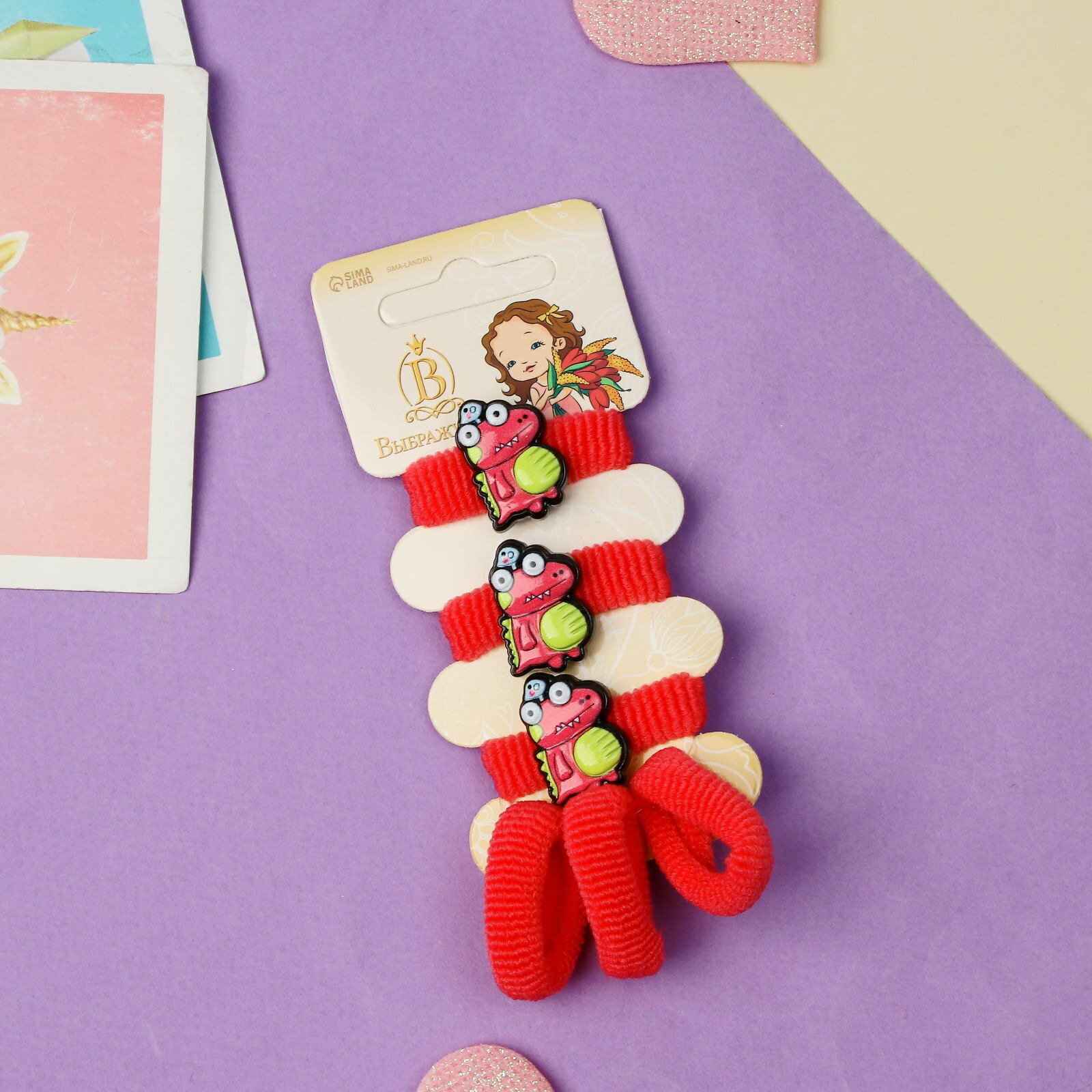 Резинки для волос "Нежность", набор 6 шт, дракончик, розовый