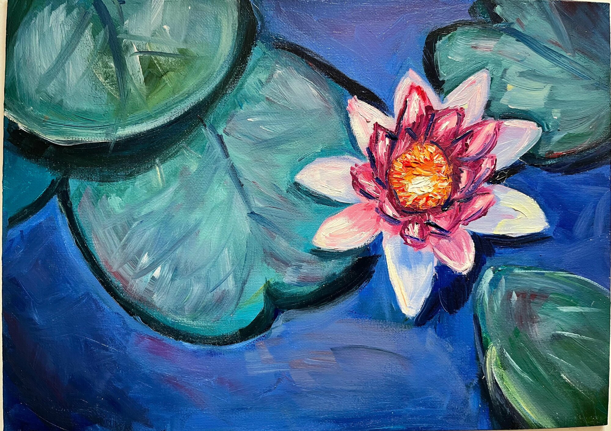 Картина маслом Цветы Лотос Кувшинка ручная работа 35 на 25см