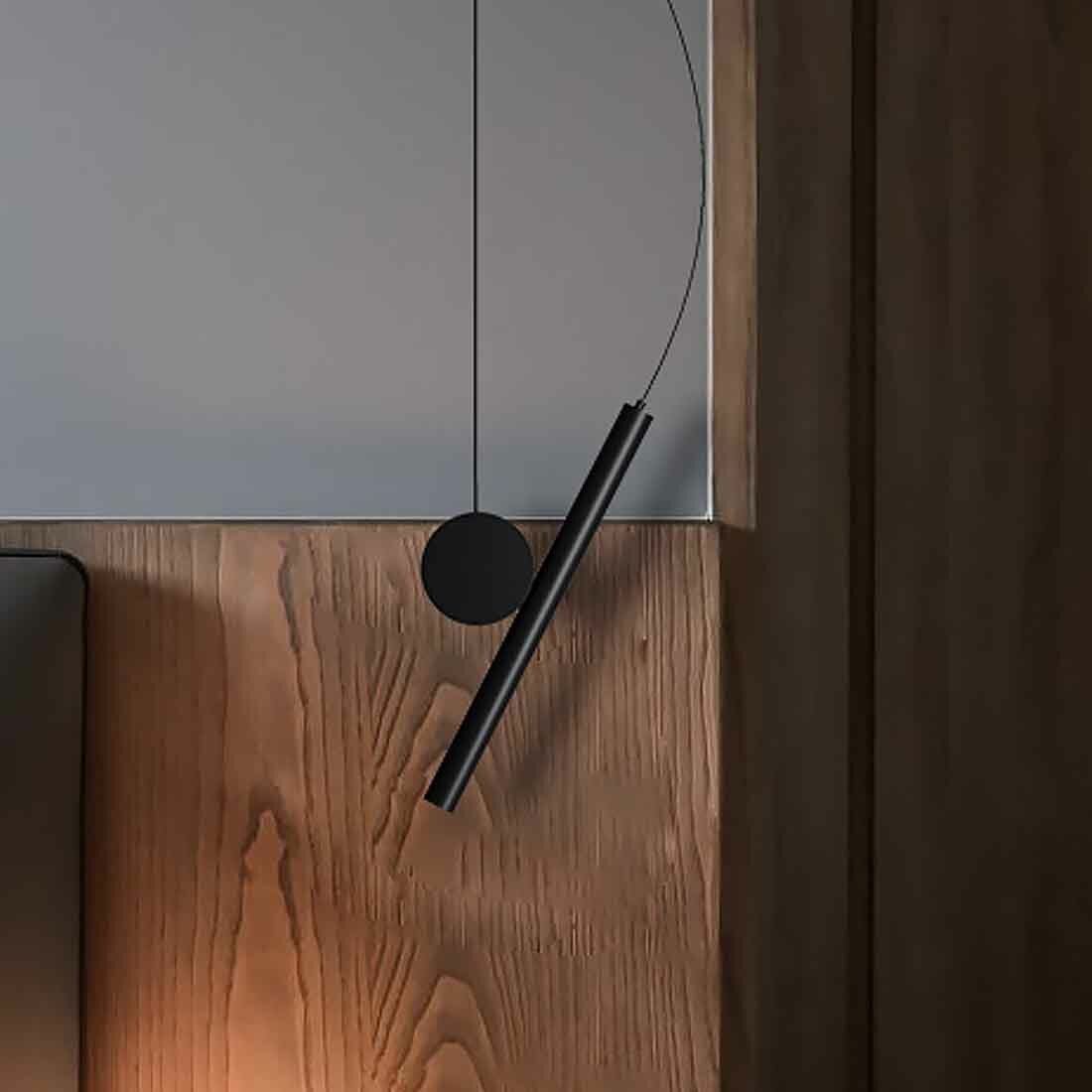 Дизайнерский подвесной светильник Doi, черный, диаметр 3 см, подвес 200 см (теплый свет)