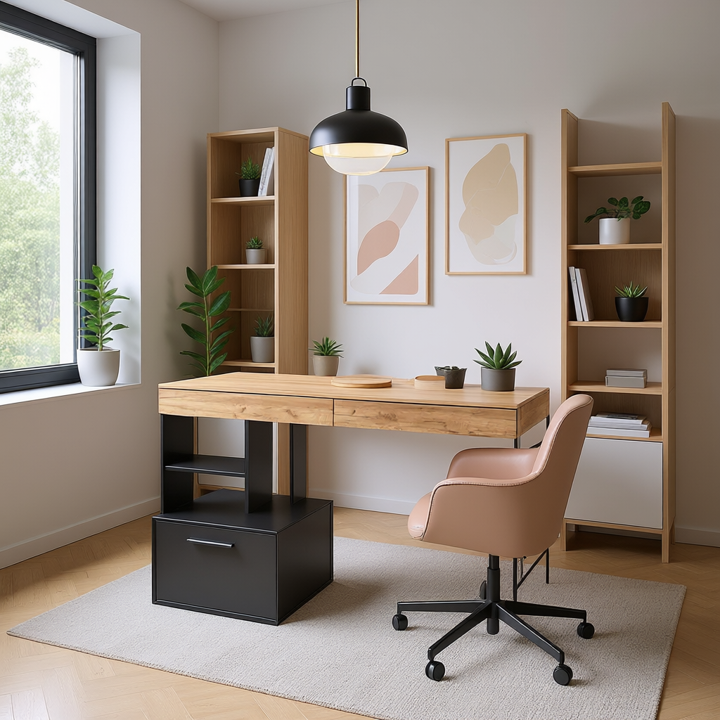 Стол компьютерный письменный Неаполь, с ящиком, 140 х 50 см, Черный/Дуб золотой