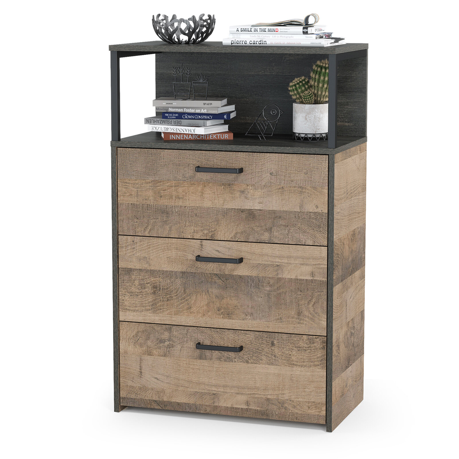 Комод для одежды Трувор 13.307.02 лофт, высокий, 66х37х107 см, дуб гранж песочный / интра