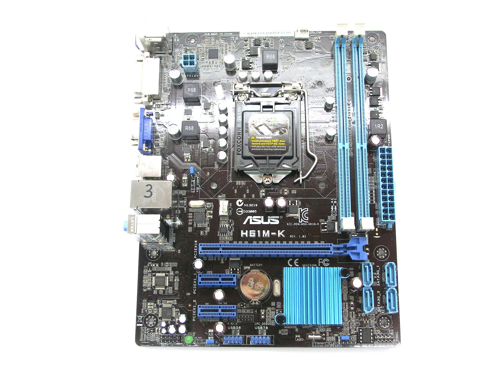 Материнская плата S-1155 ASUS H61M-K REV.1.03, H61/2DDR3/SATA/GLan/DVI/VGA/mATX
