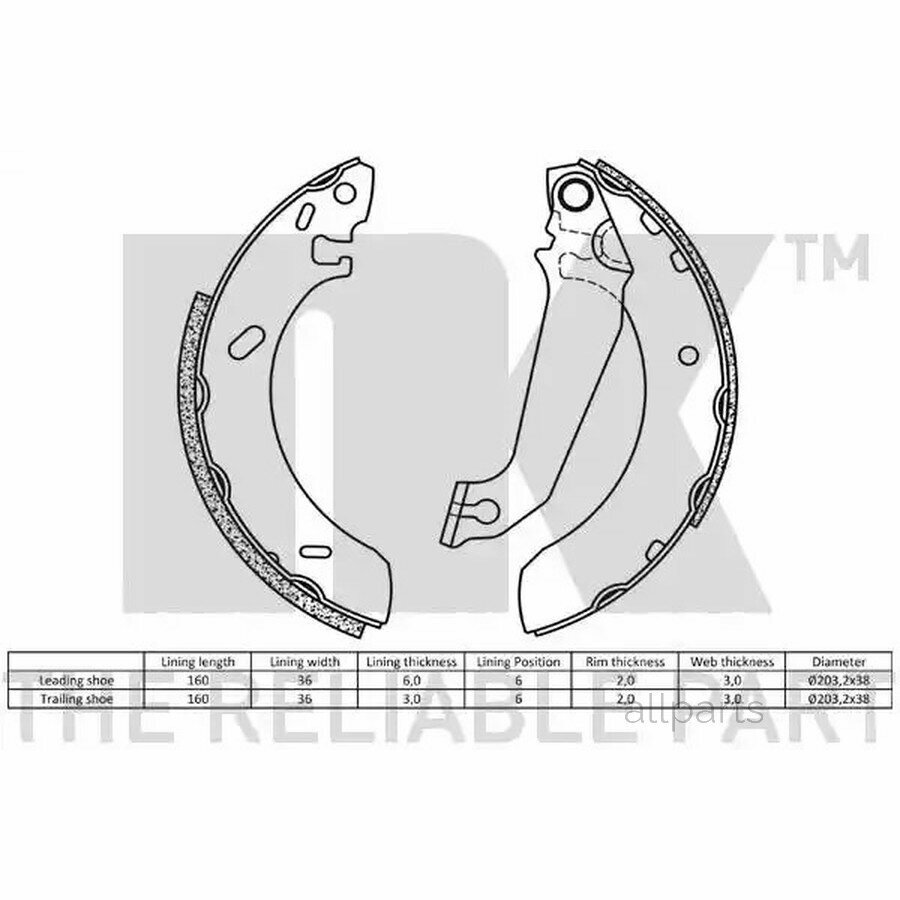 NK 2725536 Колодки тормозные барабанные Esc/Orion 90-95