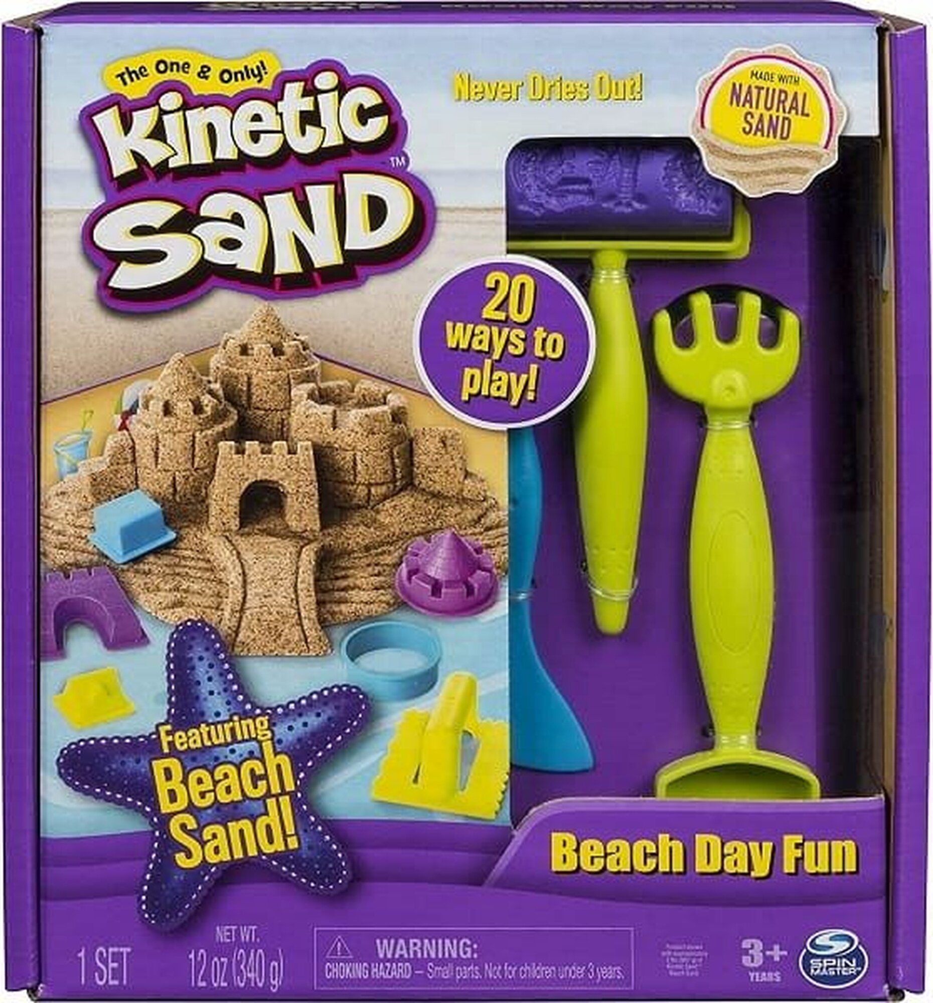 Кинетический песок Kinetic Sand - Развлечения на пляже, кинетический песок с формочками, 340г. - Спин мастер 6037424