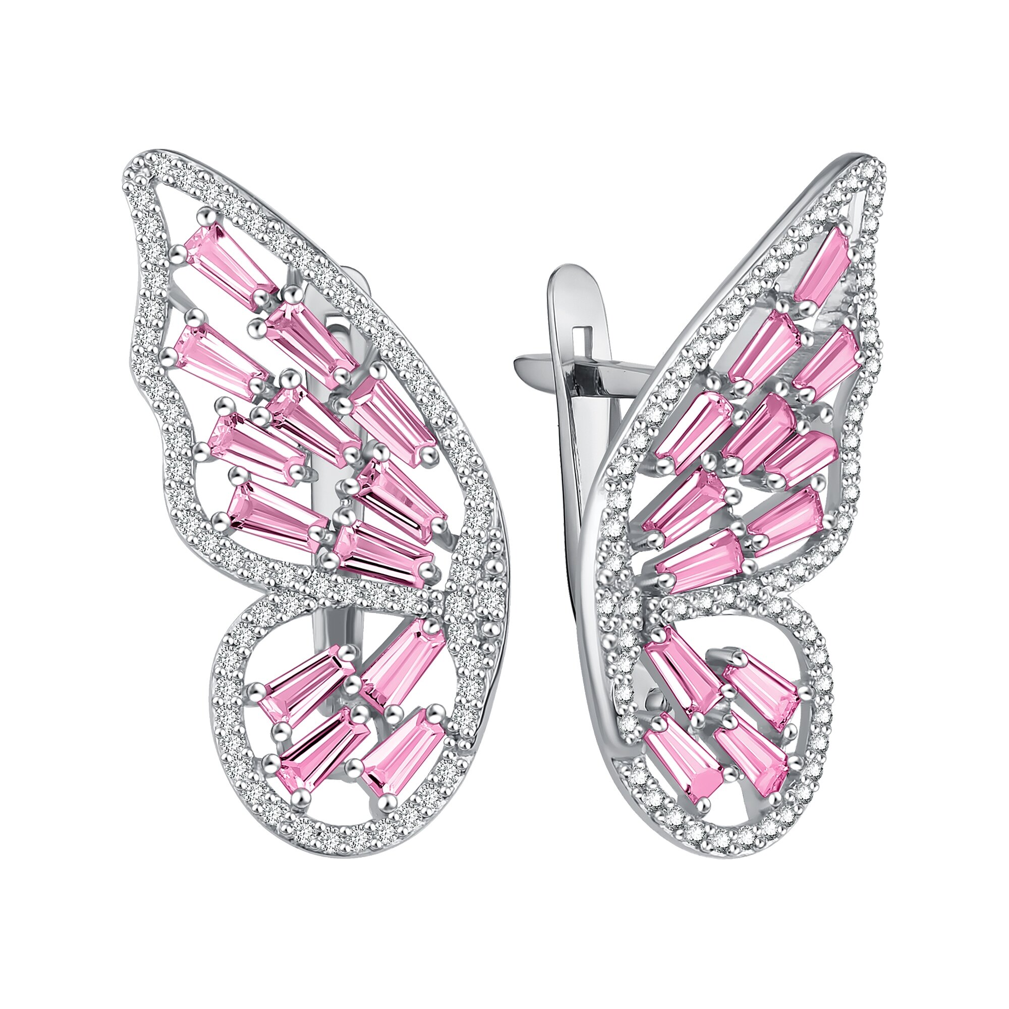 Серьги, серебро, 925 проба, родирование, кварц, фианит