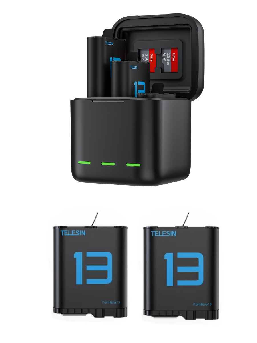 Комплект зарядное устройствос 2мя АКБ + 2 АКБ Telesin для GoPro 13, (2 + 2 акб) S0-BTR-06-ECB-08\2