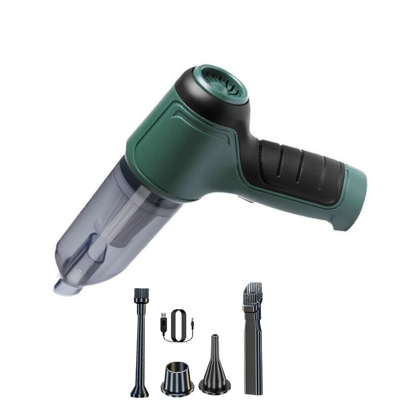 Car vacuum with wireless rechargeable small size strong suction multifunction for automotive cleaning green