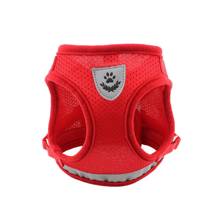 Pet breathable mesh harness for dogs with reflective features for night safety, red l