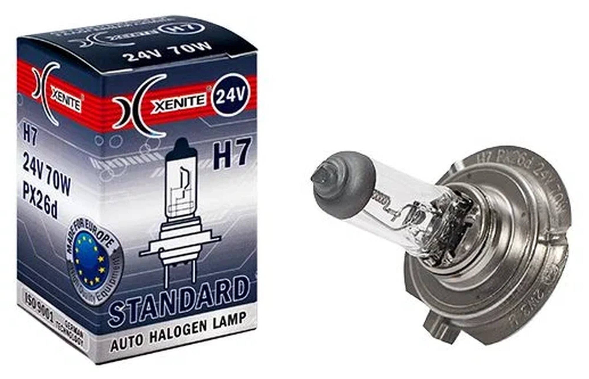 Лампа галогеновая головного света H7 PX26d 3200K Standart 24V 70W картон 1шт, XENITE 1007065