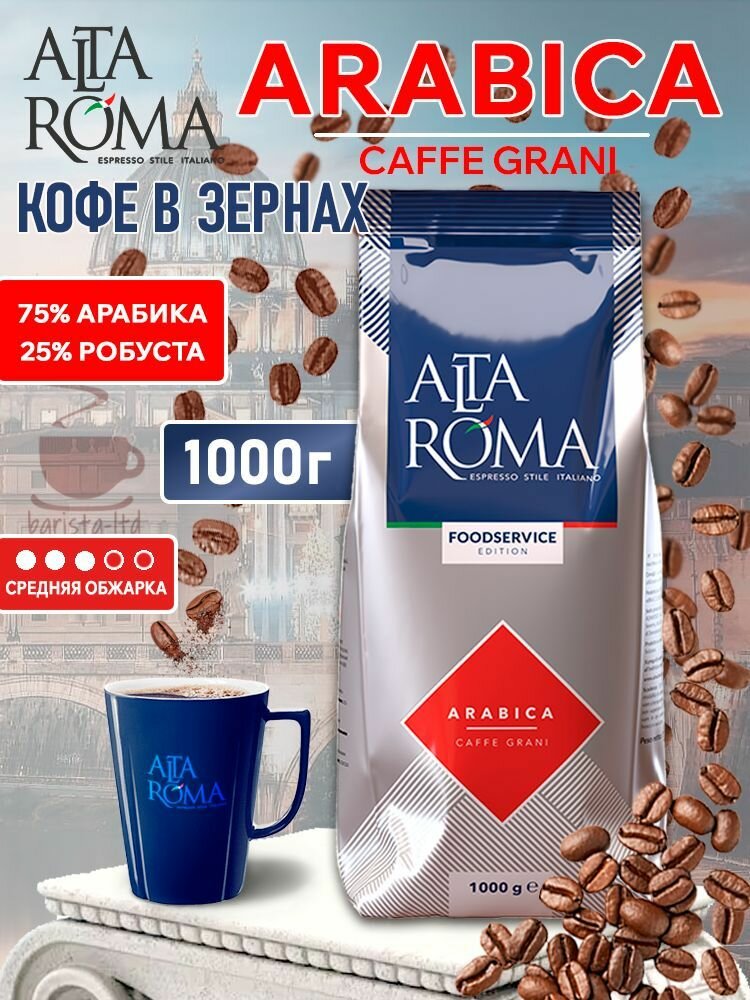 Кофе в зернах AltaRoma Arabica, пакет с клапаном, 1 кг