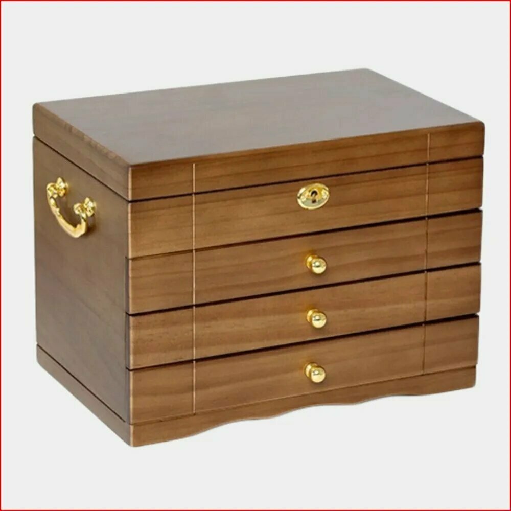 Шкатулка универсальная, 4 яруса, бархатная отделка, дерево, 29х19х21.5 см