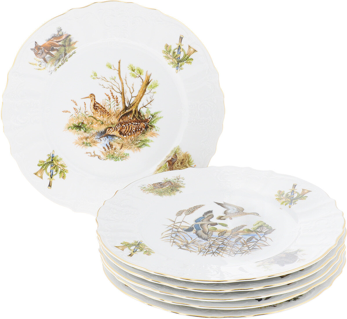 Тарелка мелкая 27 см; "Bernadotte", декор "Охотничьи сюжеты", (набор 6 шт), Thun/ БТФ0540