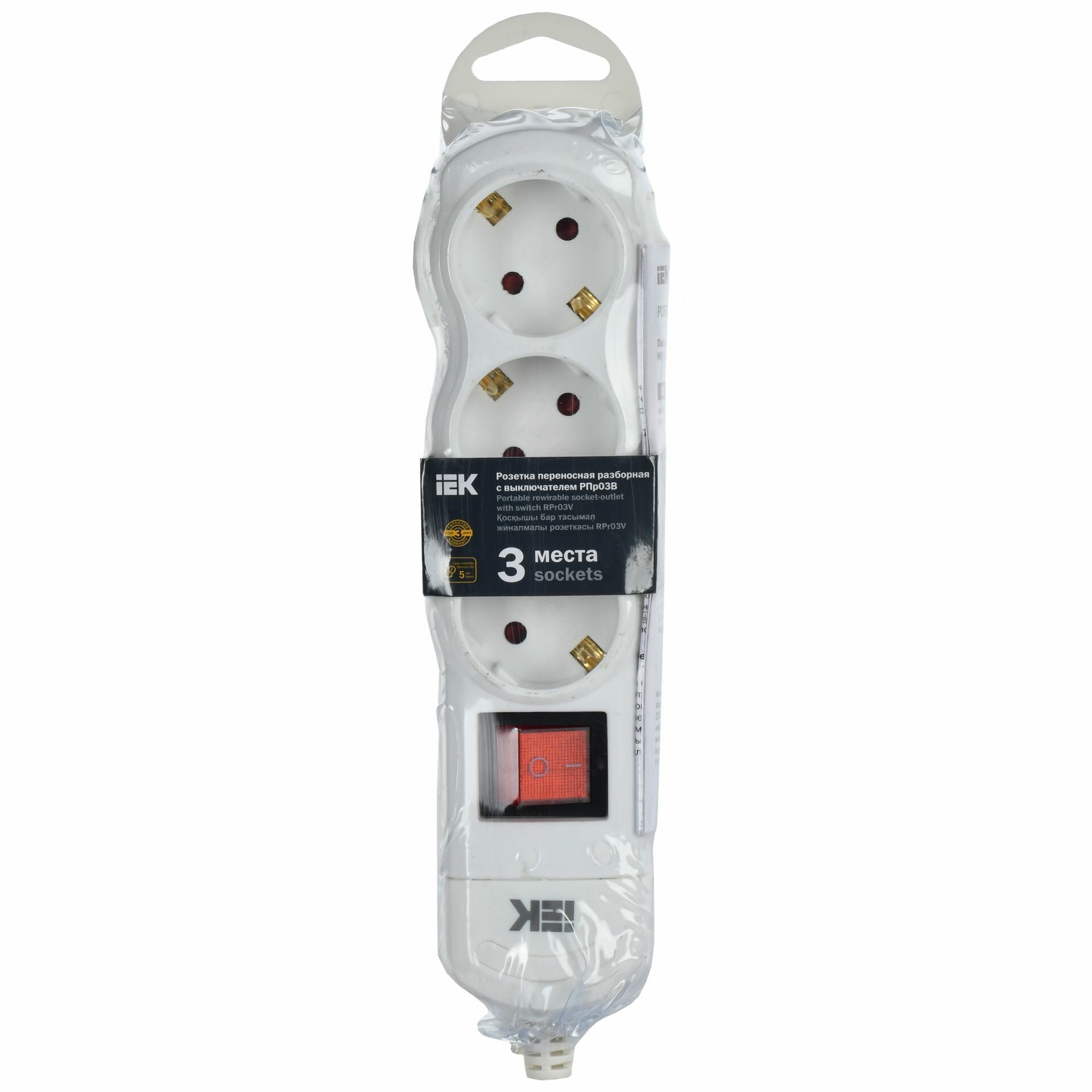 Розетка переносная разборная с выключателем РПр03В 3 места, IEK WYP10-D-KP-16-03-ZKS-K01