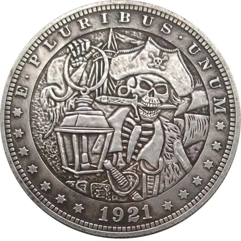 1 монета с черепом Моргана и памятным значком капитана пирата, подходящим для коллекции