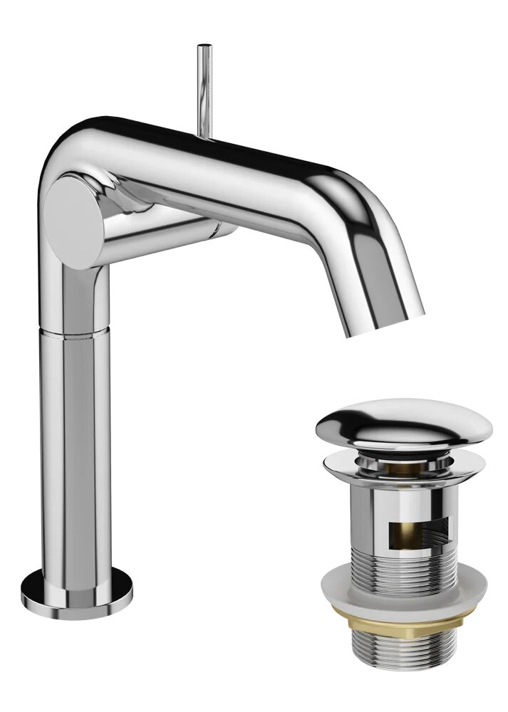 Смеситель для раковины в ванную STWORKI Лунд с донным клапаном, хром глянцевый, латунь, рычажный, кран для ванной в раковину с керамическим картриджем, финский